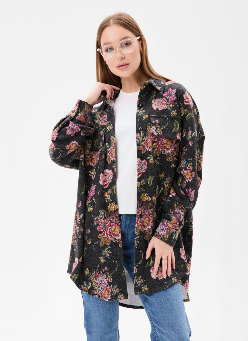 Рубашка теплая с цветочным принтом