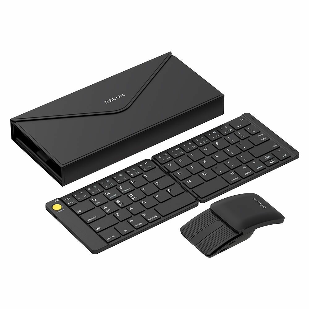 Комплект клавиатура + мышь беспроводная, DELUX MF10, Портативный складной Bluetooth, до 3-х устройств, Черный