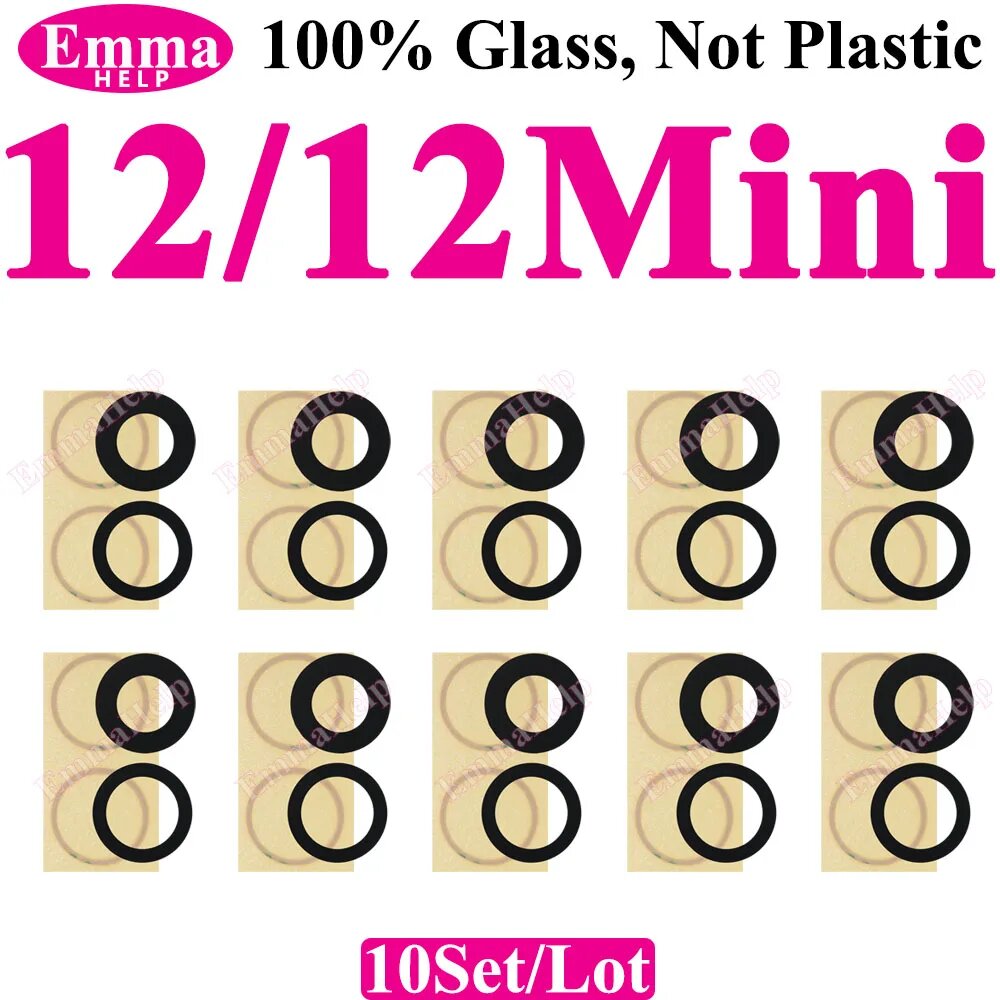 10 комплектов стеклянных линз для камеры iPhone 16 15 Plus 14 13 11 ProMax 12 Mini, задняя крышка камеры, объектив с наклейкой, клейкий ремонт 10Set 12 12Mini
