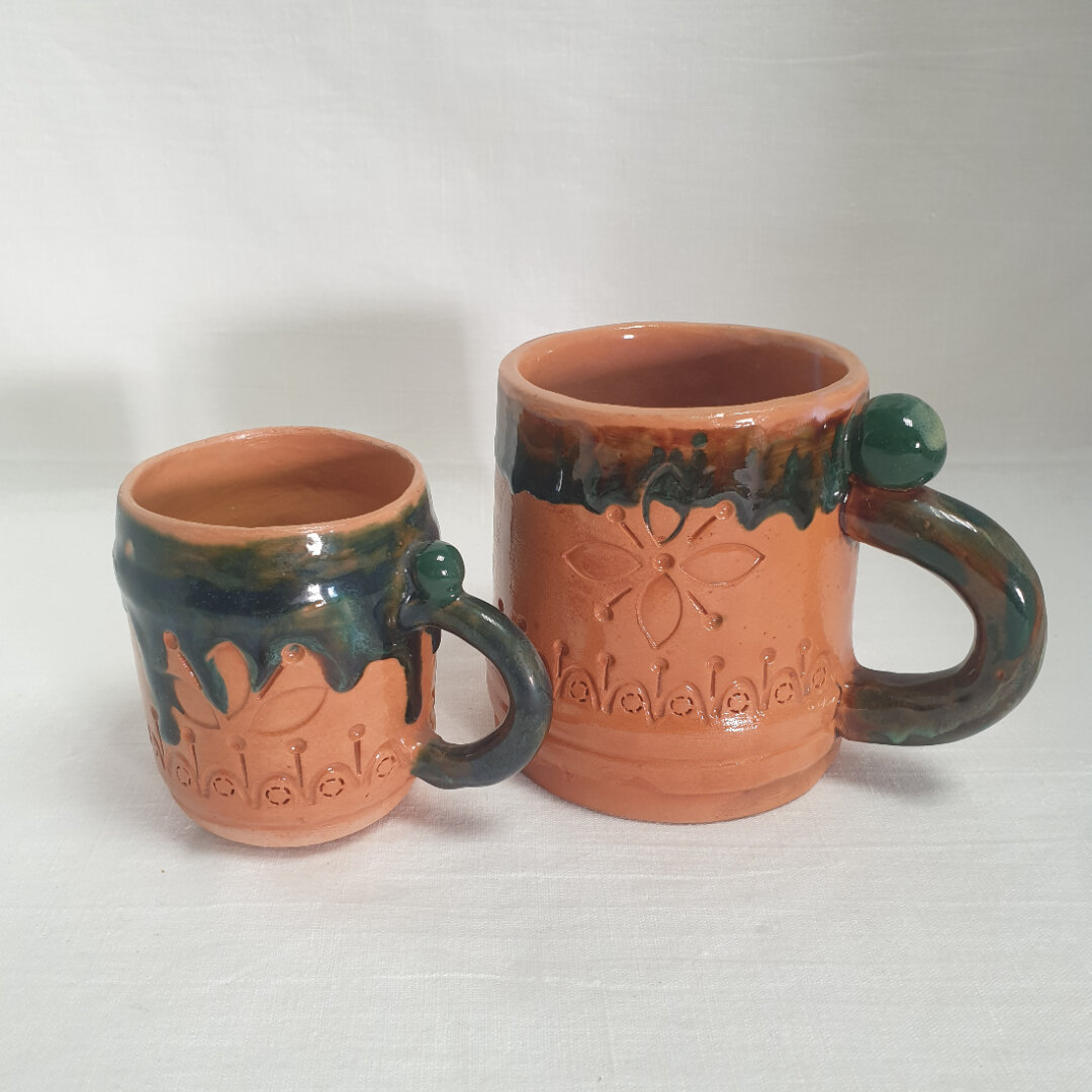 Пара кружек на 400 мл и 150 мл, обливная керамика. Винтаж, СССР.