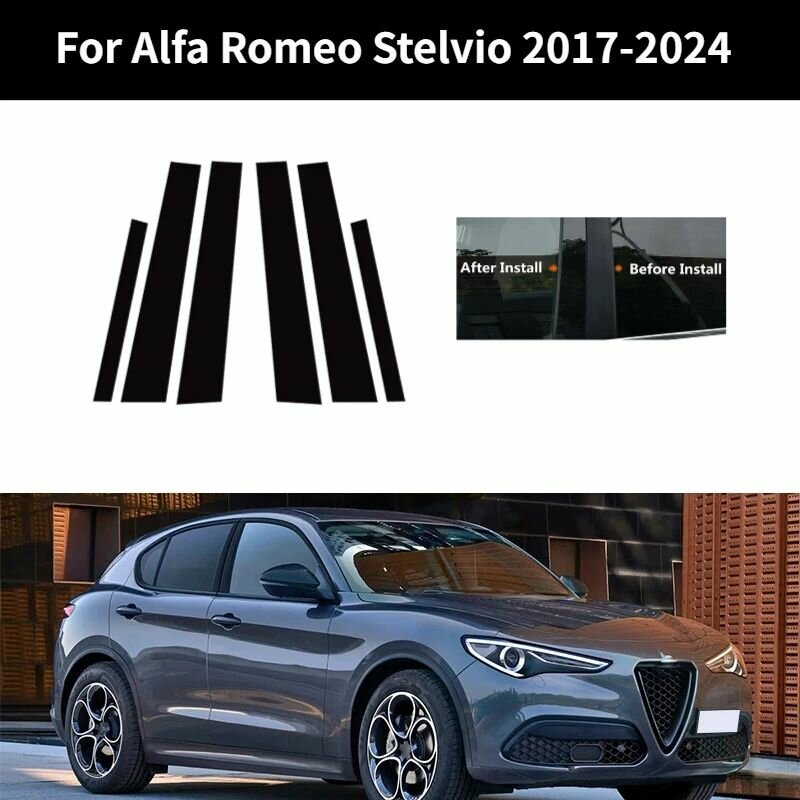 Глянцевые черные наклейки на оконные стойки и дверные накладки для Alfa Romeo Stelvio 2017 2024, автомобильные аксессуары.
