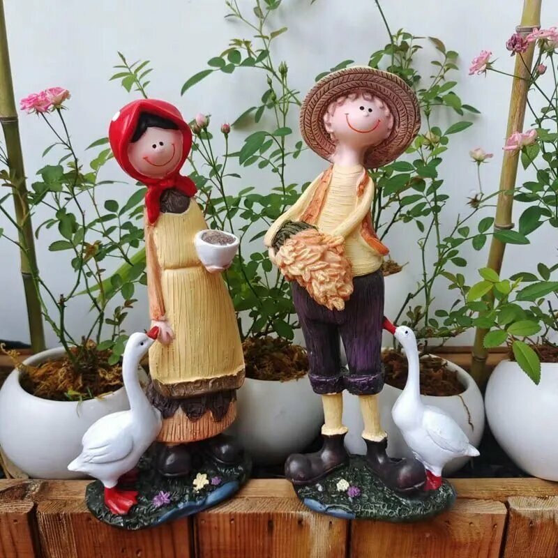 Пара гусей с креативными подарками, декоративные элементы из смолы в стиле американского кантри для дома