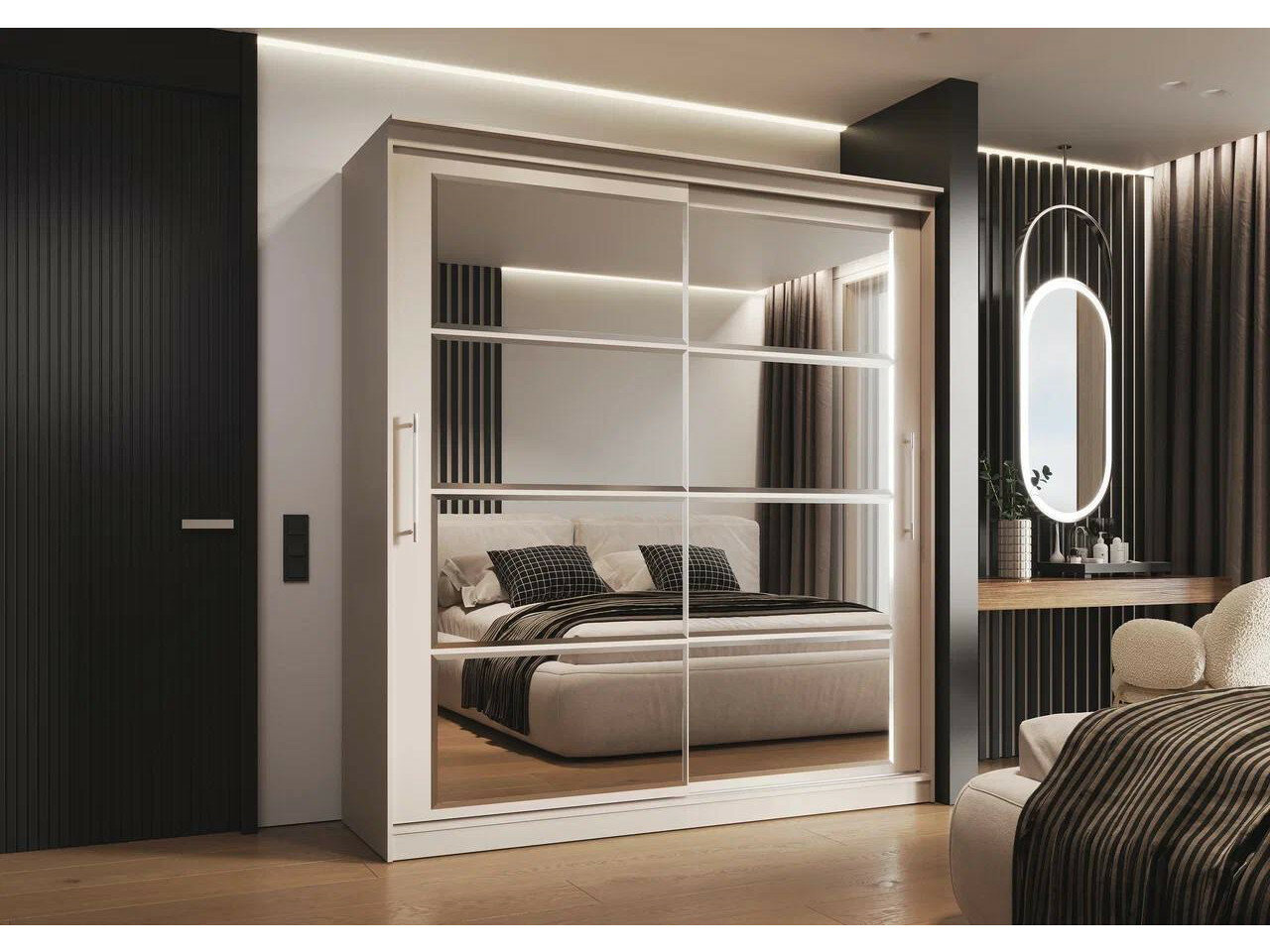 Шкаф-купе 2,0м с 2-мя зеркальными вставками в полный рост, Кашемир