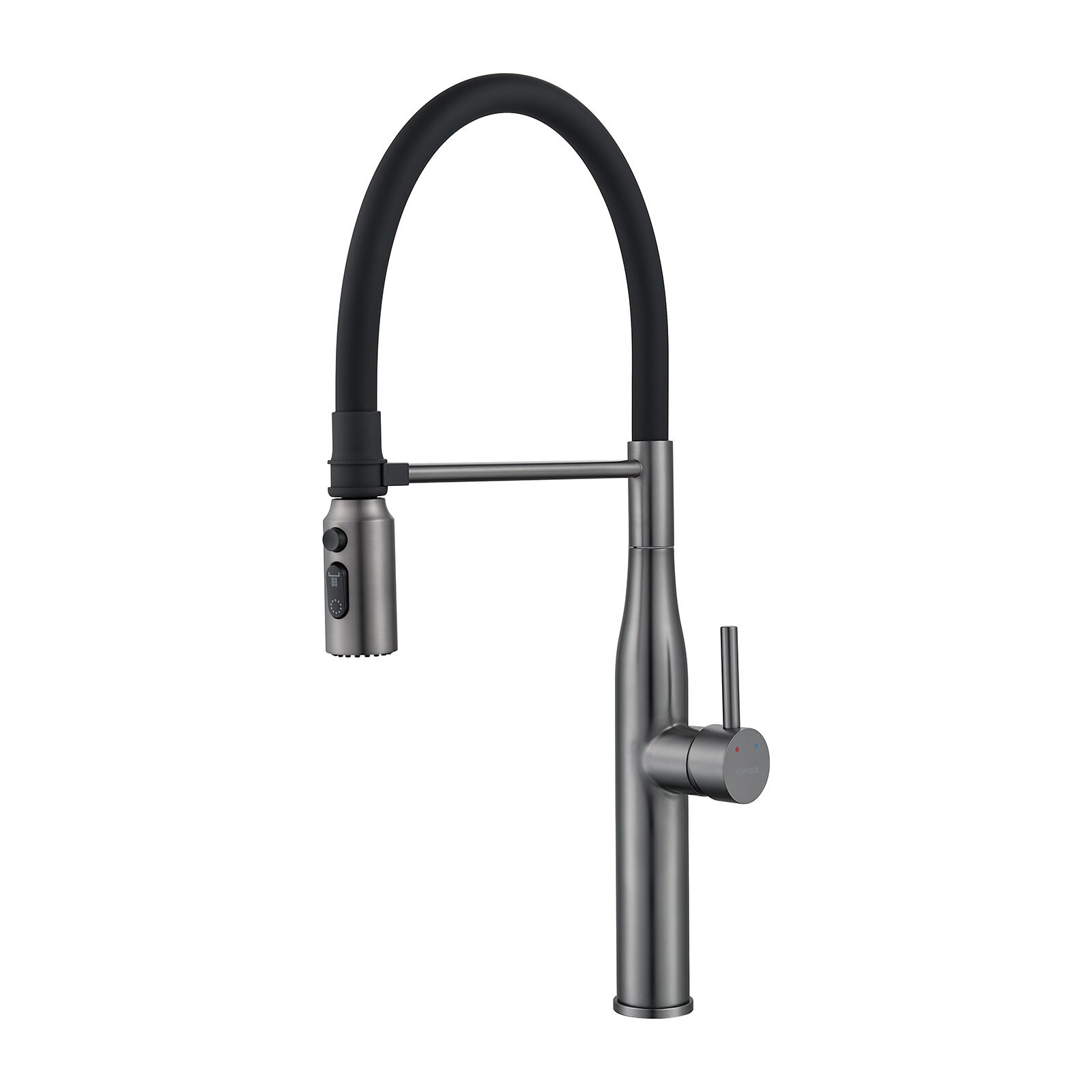 Смеситель для кухни Shevanik S123T-3, гибкий излив, оружейная сталь, нержавеющая сталь