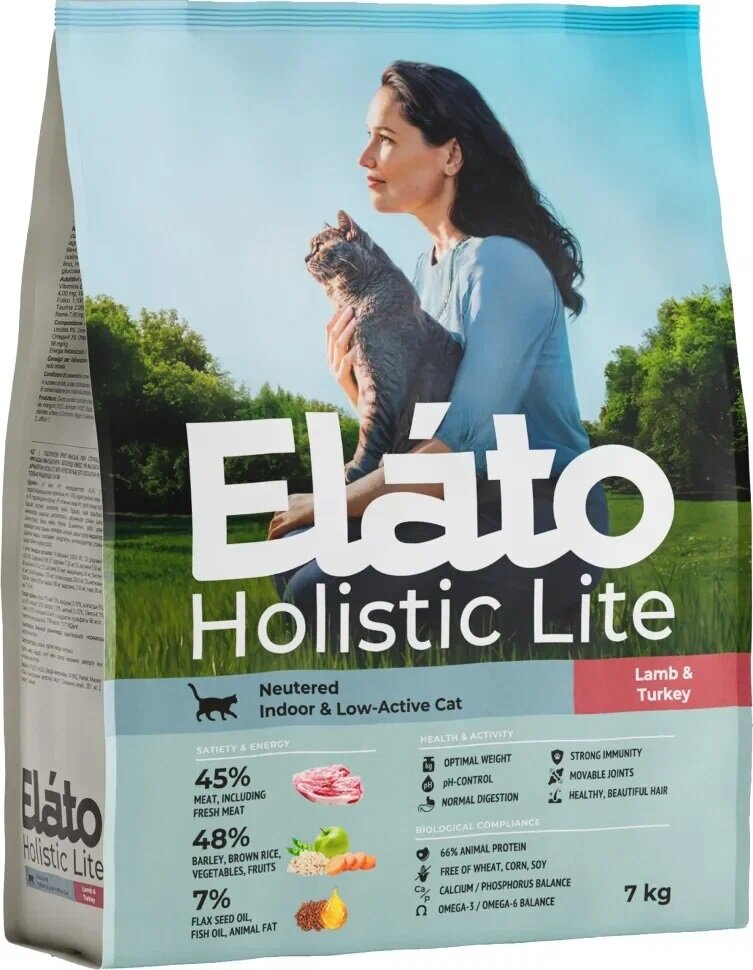 Elato Holistic Lite сухой корм для кастрированных котов и стерилизованных кошек, с ягненком и индейкой , 7 кг