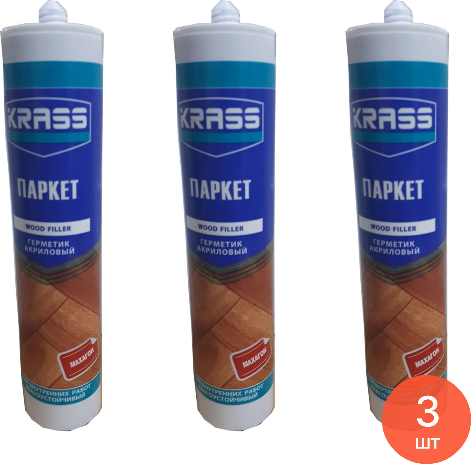 Герметик акриловый Krass / Красс Паркет для дерева, цвет махагон, 300мл / строительство и ремонт (комплект из 3 шт)