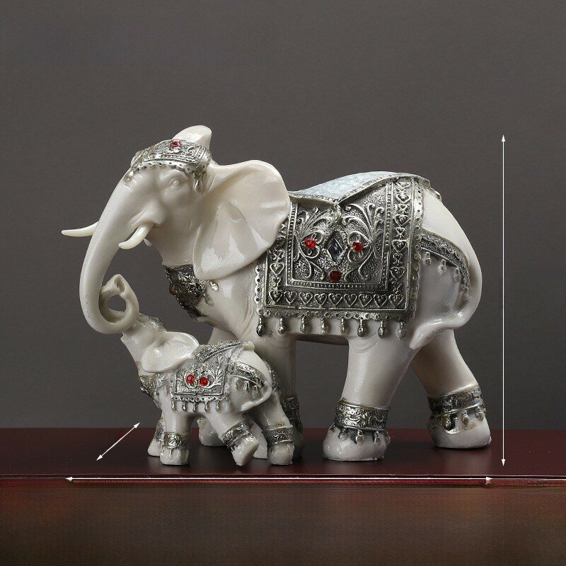 Скульптура chinese style mother and baby elephant для декора стола и мероприятий, белый, высота 15,5 см