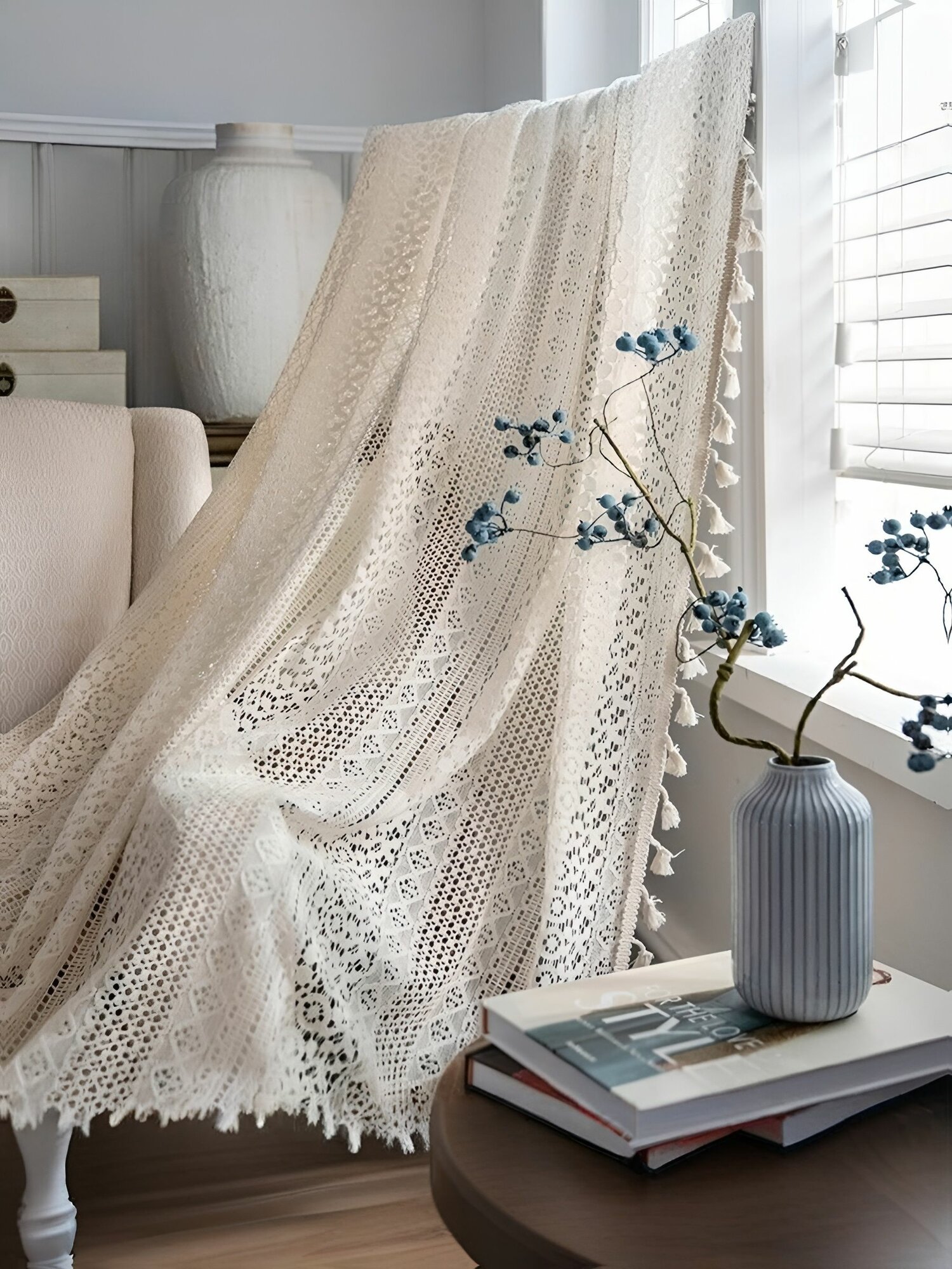 Вязаная ажурная штора блэкаут