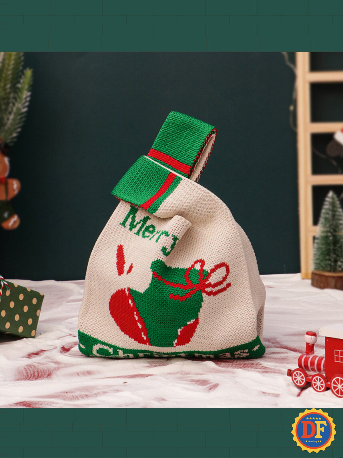 Рождественский вязаный мешочек для яблок, холщовая сумка с ручкой, подарочная упаковка, 5 шт.