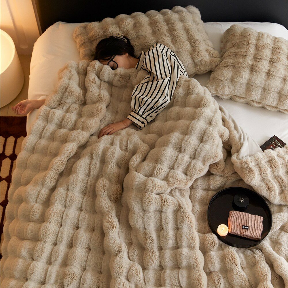 Одеяло «Тоскана», имитация кролика, одеяло из пузырчатого бархата, двустороннее одеяло с толстым ворсом, чехол для дивана