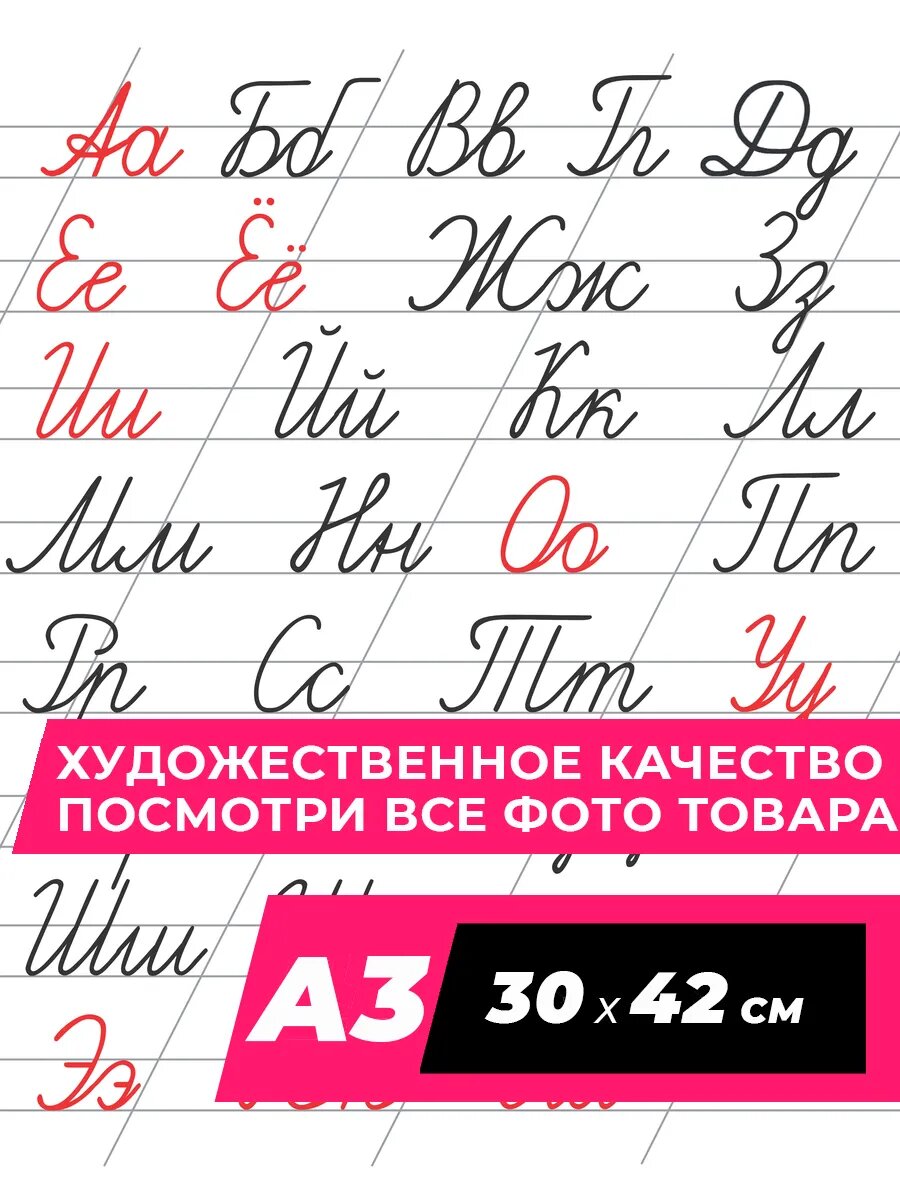 Плакат алфавит русский на стену Прописные буквы A3