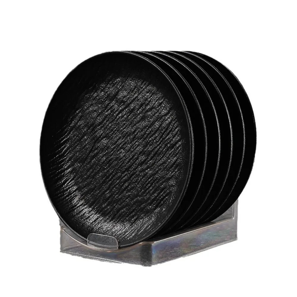 Каменная тарелка 6 дюймов, набор 6 штук Черный, Black