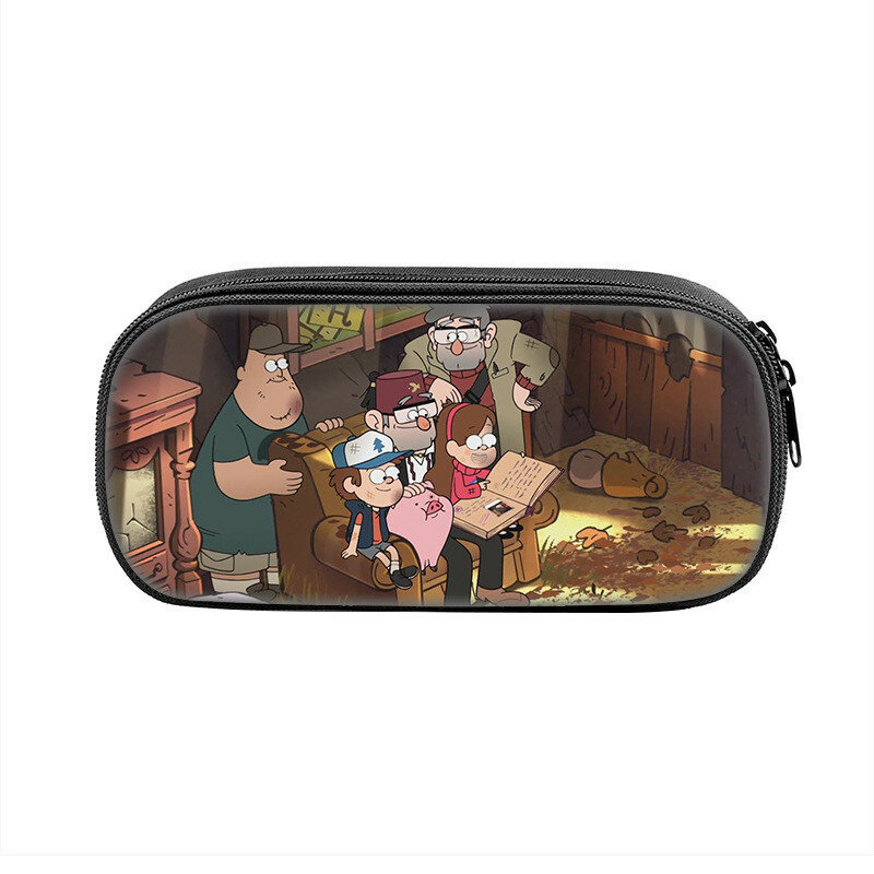 Gravity falls character nylon pencil pouch with large compartment for students and teens