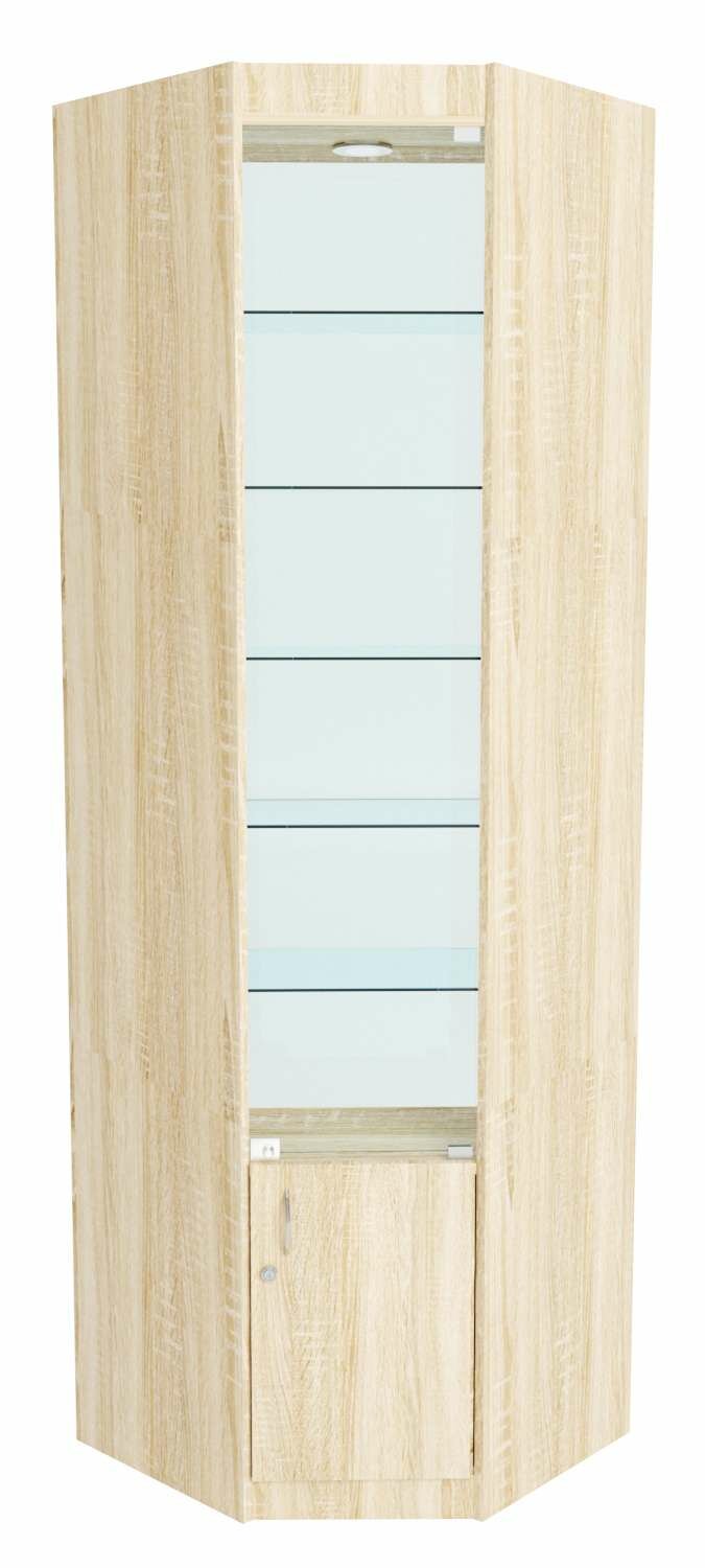 Стеклянная витрина угловая №5-2 из ДСП (задняя стенка стекло), Дуб сонома