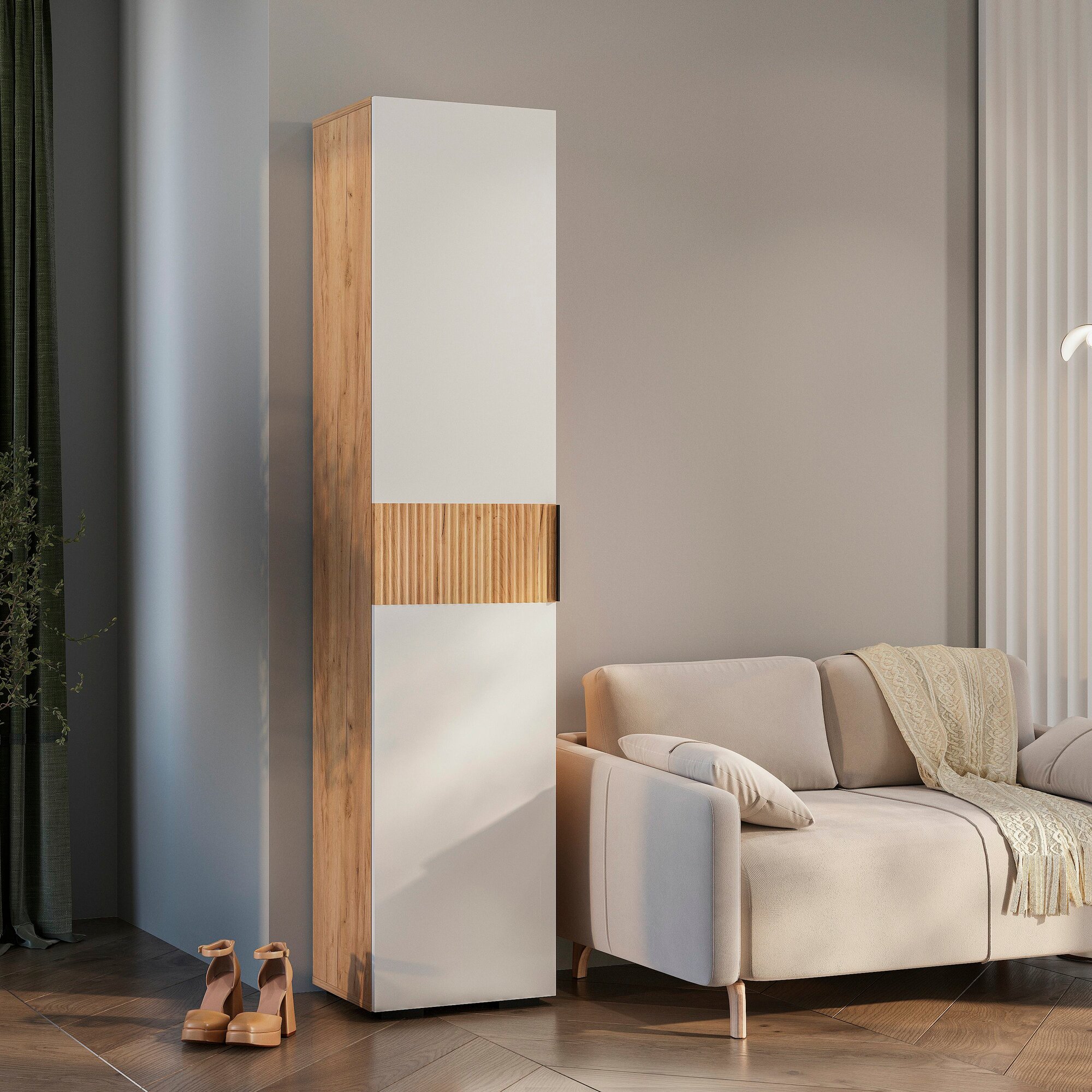 Пенал "Сандра" ПН-01, пенал с полками, Крафт/Белый, Мебелони