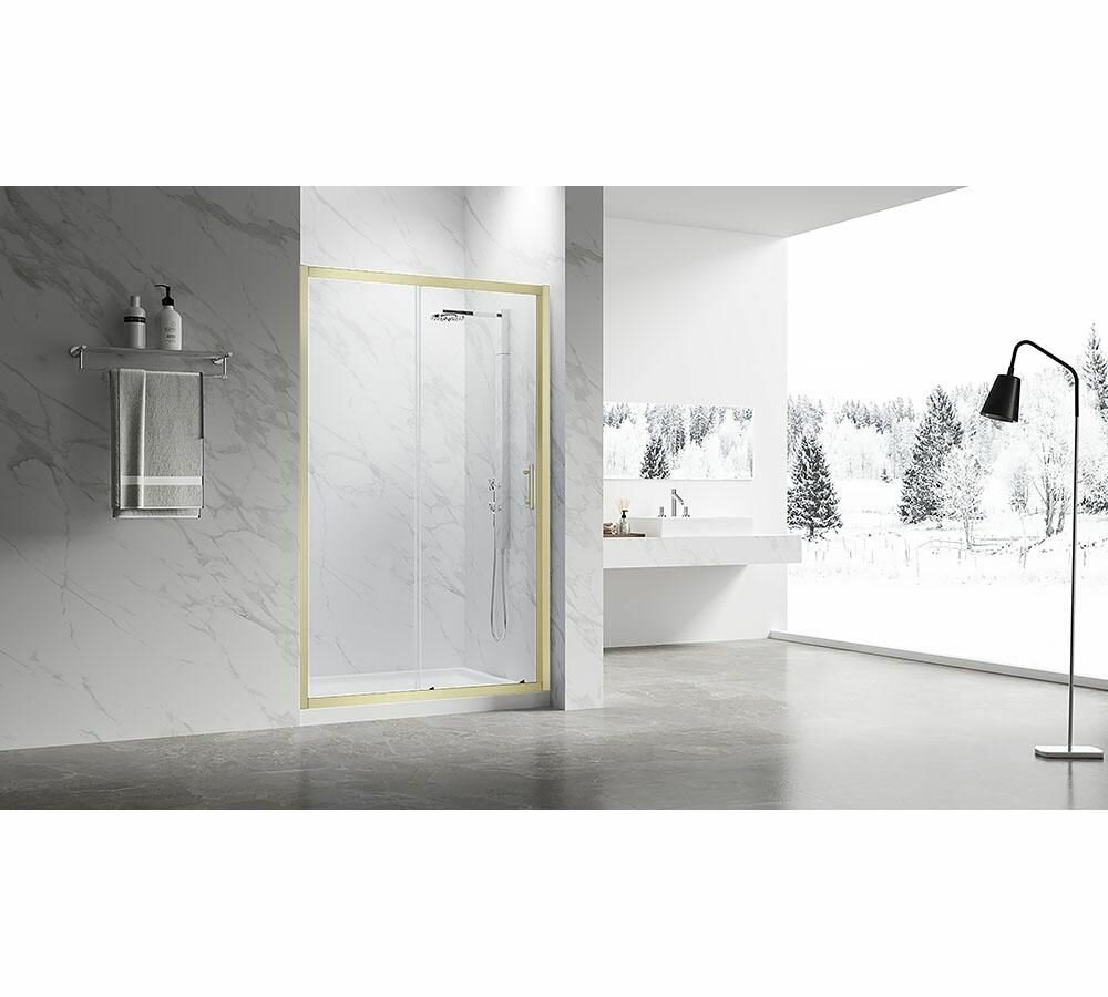 Душевая дверь в нишу Veconi Vianno VN-55G, 1500x1950, Золото брашинг, стекло прозрачное
