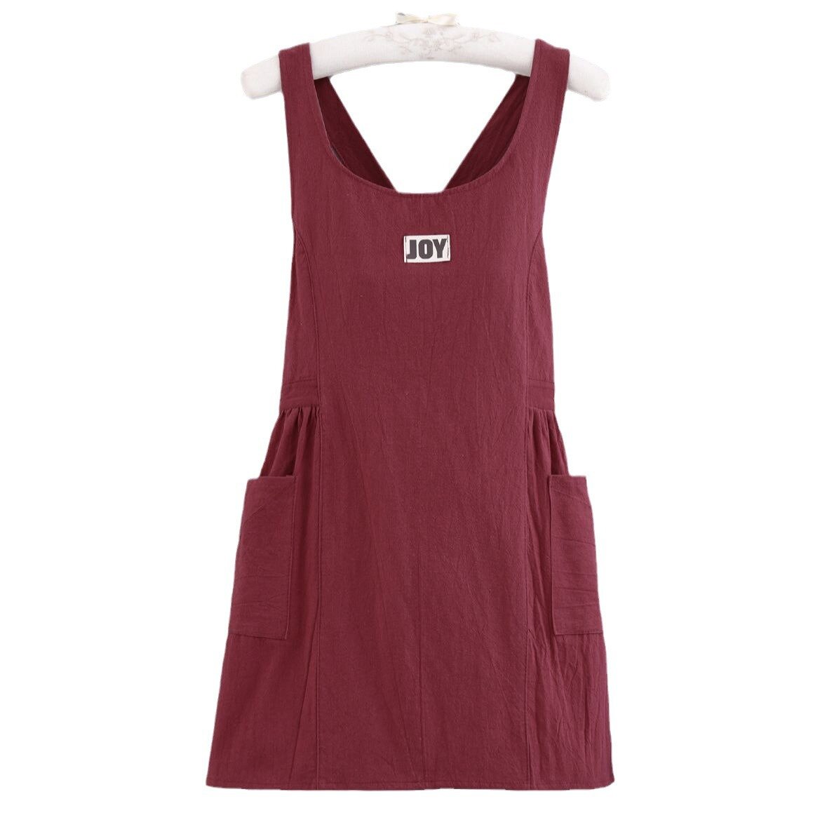 Фартук из хлопковой смеси с перекрещивающимися сзади лямками и передними карманами, антипятновыводящий кухонный фартук без рукавов для женщин, униформа для поваров или ресторанов в корейском стиле, цвет бордовый