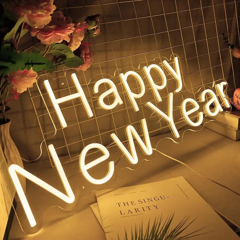 Неоновая вывеска Happy New Year ineonlife 42X17cm