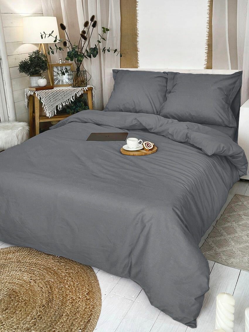 Комплект постельного белья Классика, 2-х спальный, графит, наволочки 50х70, лен 50%, хлопок 50%