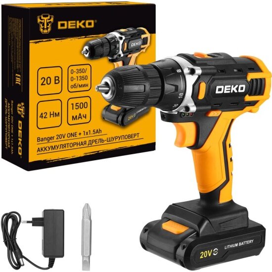 Дрель-шуруповерт аккумуляторная Deko Banger 20V ONE +, 20В, 1x1.5Ач (083-1042)