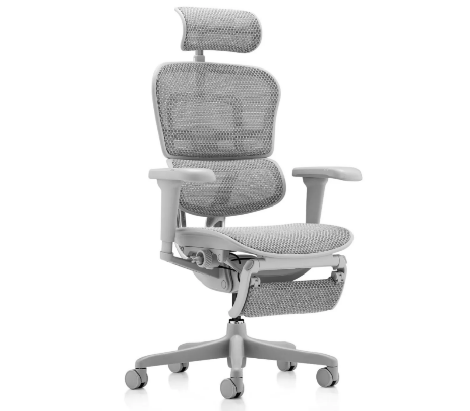 Кресло компьютерное Ergohuman Ultra Legrest (серый каркас, серая сетка, 5D подлокотники, с откидной подставкой для ног)