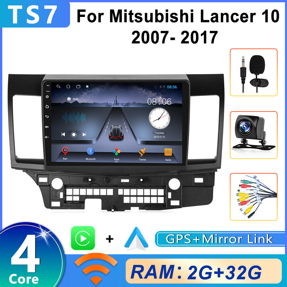 Android Магнитола для Mitsubishi Lancer 10 2007- 2017/ Автомагнитола Андроид Мицубиси Лансер 10 2007-2017 Wifi Bluetooth Gps навигатор Мультимедиа автомабиля