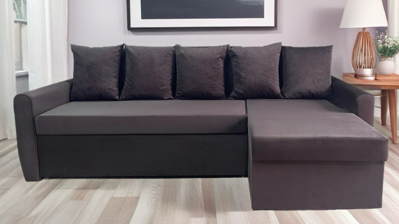 Угловой диван-кровать "мартин" темно-коричневый велюр Кабрио, механизм-Еврокнижка, угол правый