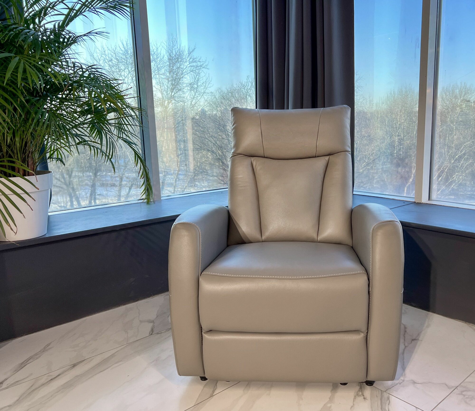 Кресло кожаное электрический реклайнер, мягкое раскладное, механизм релакс, натуральная кожа, для дома и офиса