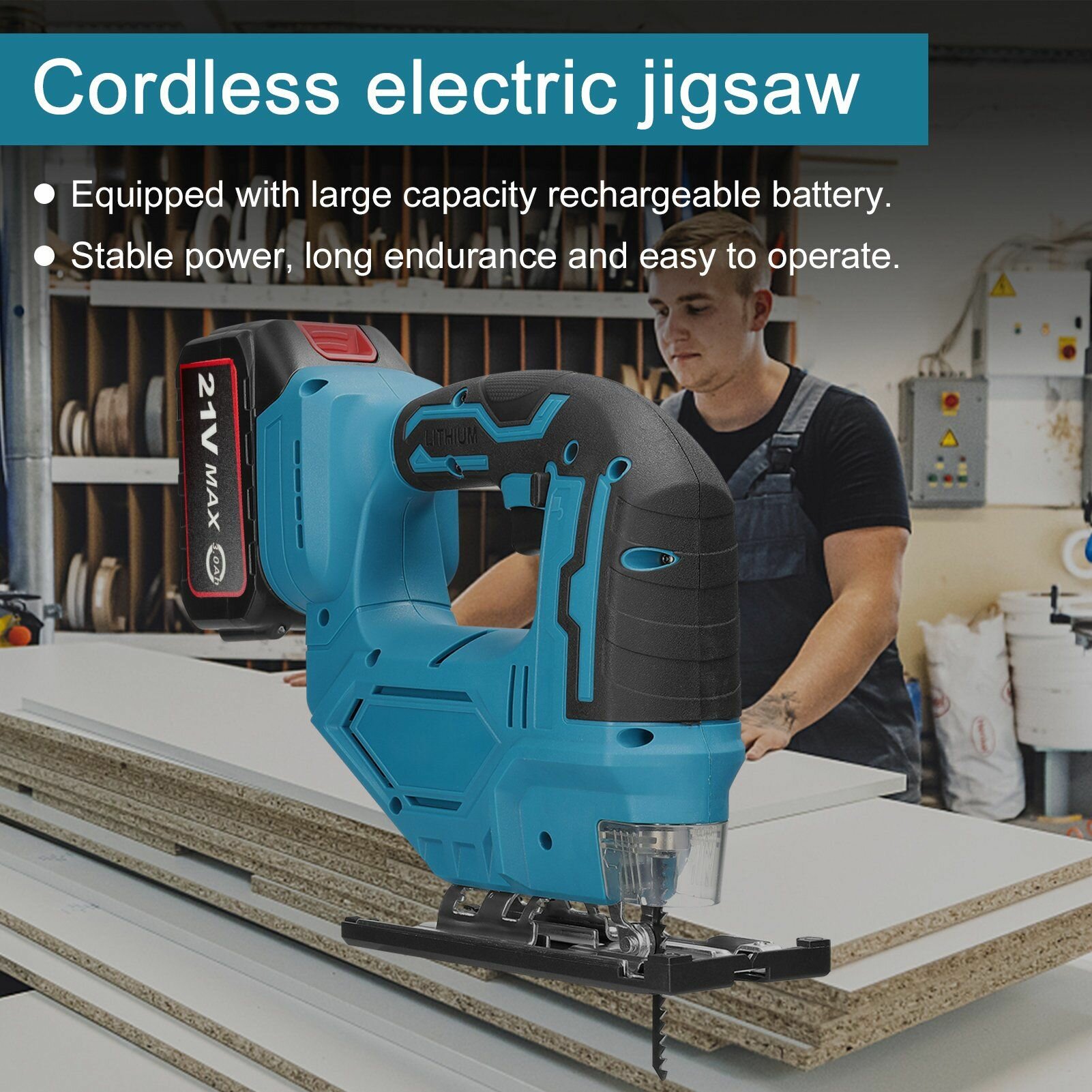 Аккумуляторный лобзик 21В с тремя орбитами для дерева и металла