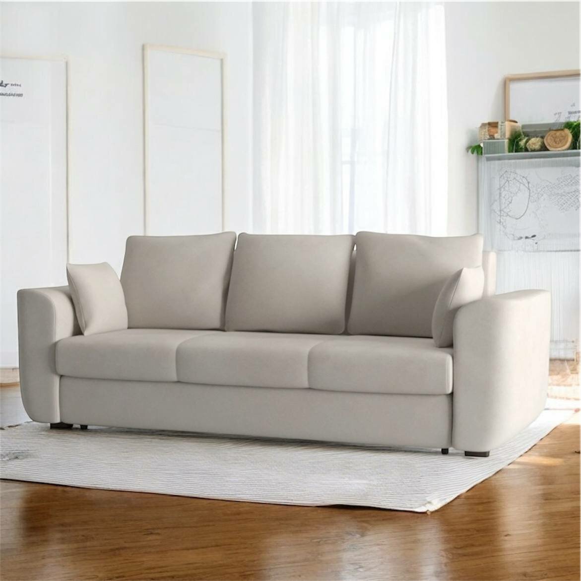 Диван-кровать Storn, Независимый пружинный блок, Антивандальный велюр, Механизм еврокнижка, Цвет: Бежевый