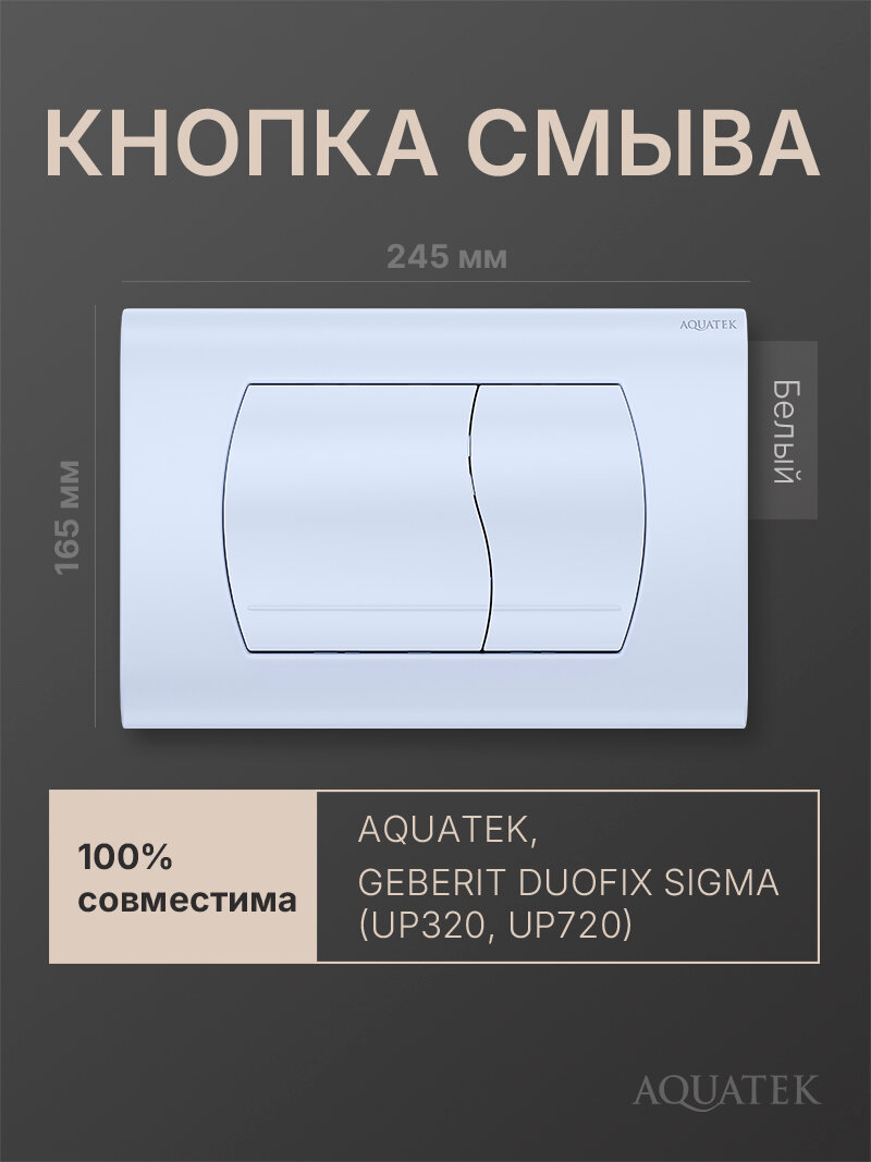 Кнопка смыва для инсталляции Geberit Sigma, Aquatek, белая глянцевая, прямоугольная