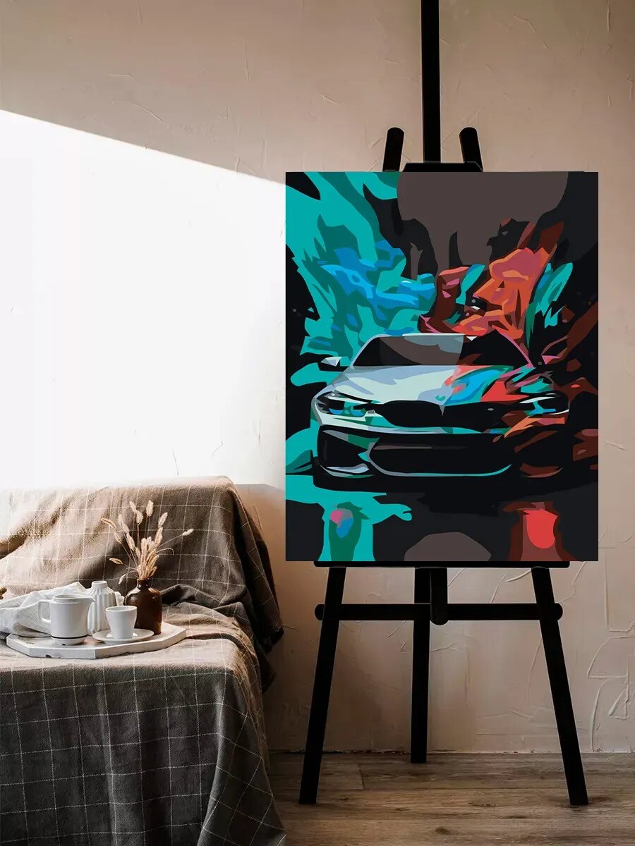 Картина по номерам БМВ Машина Граффити Серая BMW
