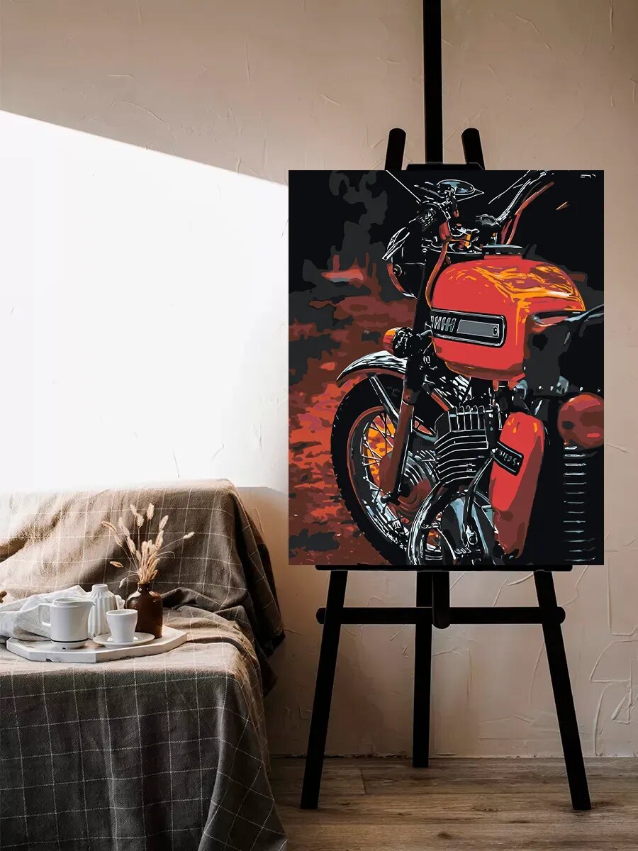 Картина по номерам Красный Советский Мотоцикл Иж Юпитер