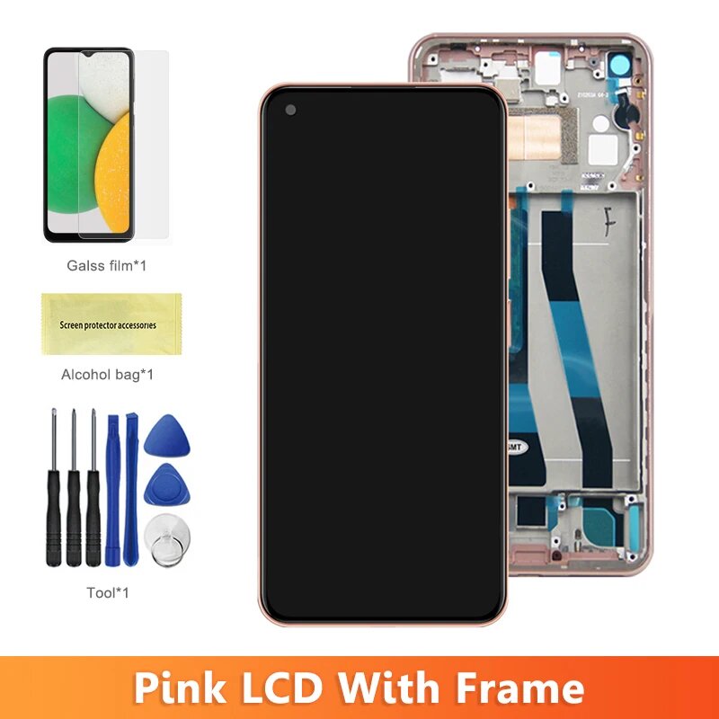 Экран дисплея для Xiaomi 11 Lite 5G NE 2109119 DG, ЖК-дисплей, цифровой сенсорный экран с рамкой для замены Mi 11 Lite 5G NE TFT Pink Frame