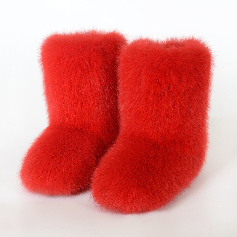 Зимние сапоги из искусственного меха енота и лисы, зимние сапоги Y2K, полусапожки, женские зимние меховые сапоги