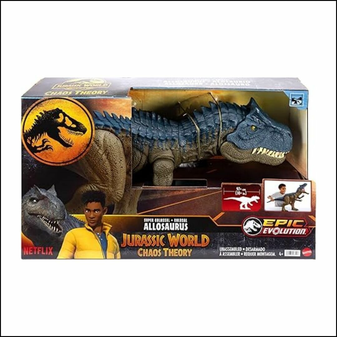 Фигурка Аллозавра Mattel Jurassic World Super Colossal, очень большой динозавр, способный проглотить 20 минифигурок, 38-дюймовая игровая игрушка HXR53