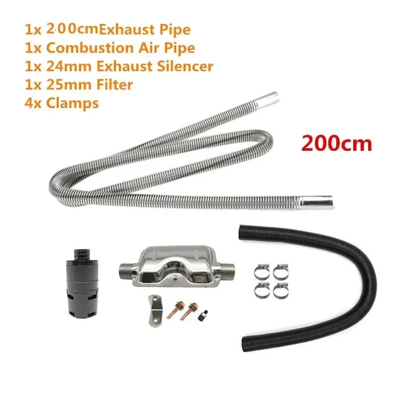 Дизельный Обогреватель воздуха 60-300 см, автомобильный парковочный выхлопной трубы, глушитель, глушитель с набором фильтров для детской модели, 200cm Stainless Pipe