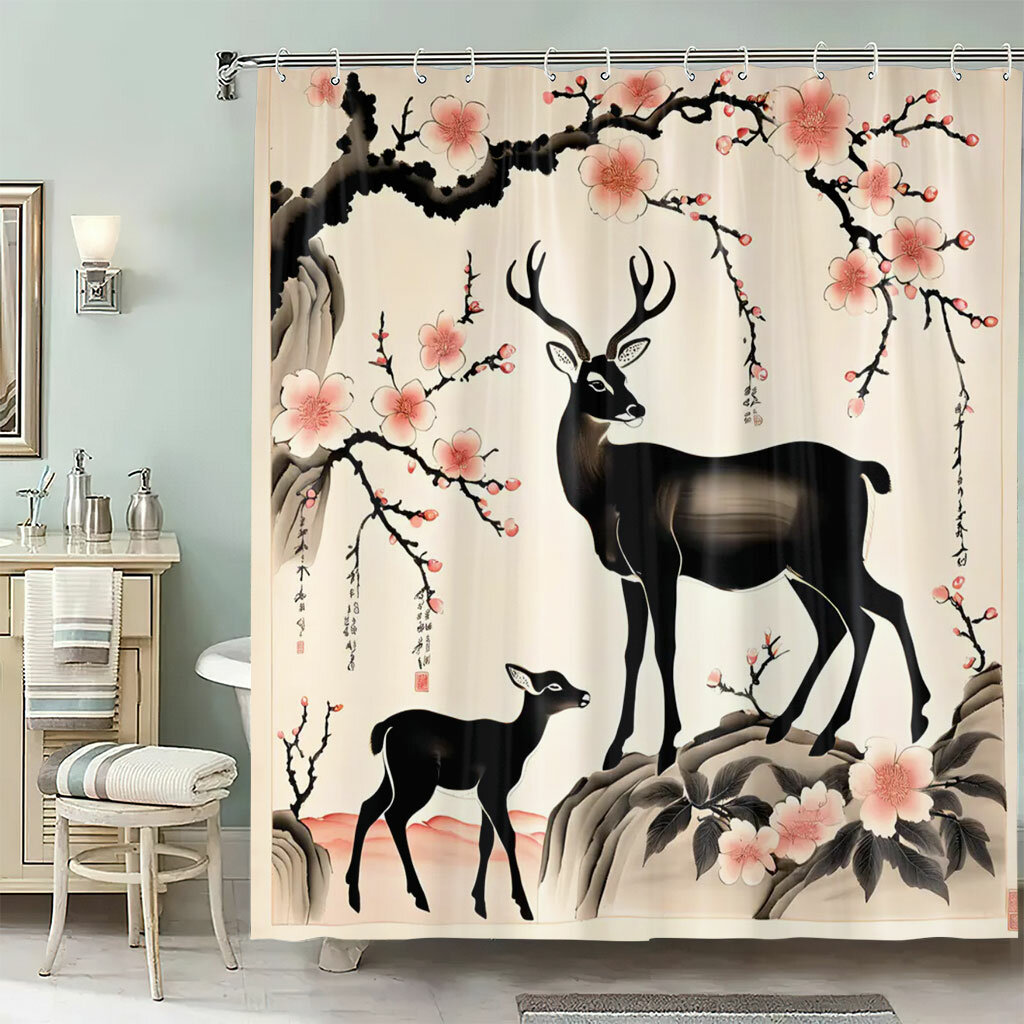 Штора Для Ванной Тканевая, Высота 180 См, Ширина 180 См, Высота 200 См, Ширина 200 См, усиленные Крючки, 12 Штук