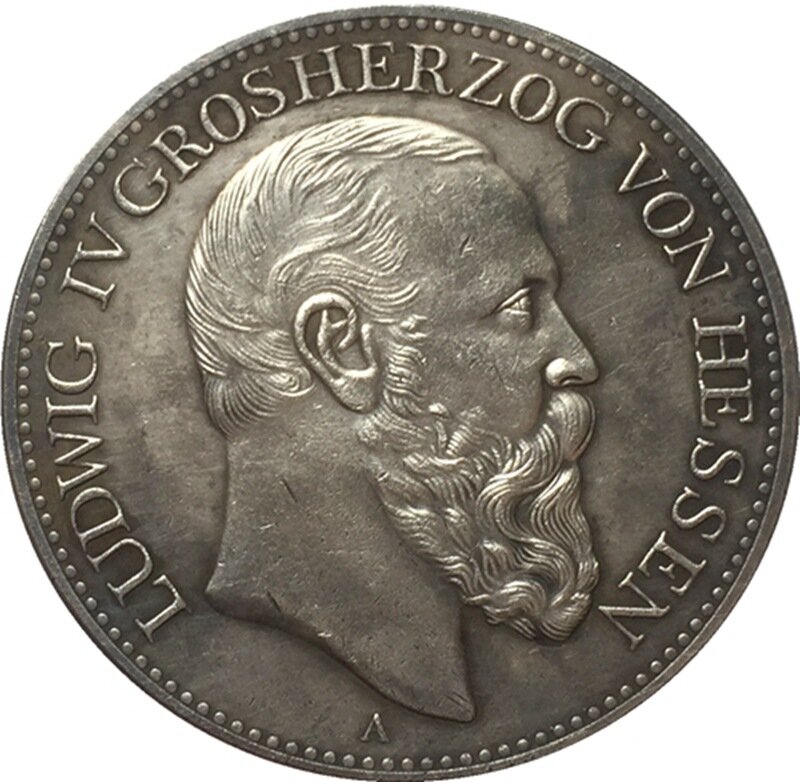 Памятная монета Людвига IV Гросхерцога фон Гессена 1888 года, коллекционная медная посеребренная монета в античном стиле с портретом немецкого короля и исторической надписью, винтажная реплика монеты для европейских наследников