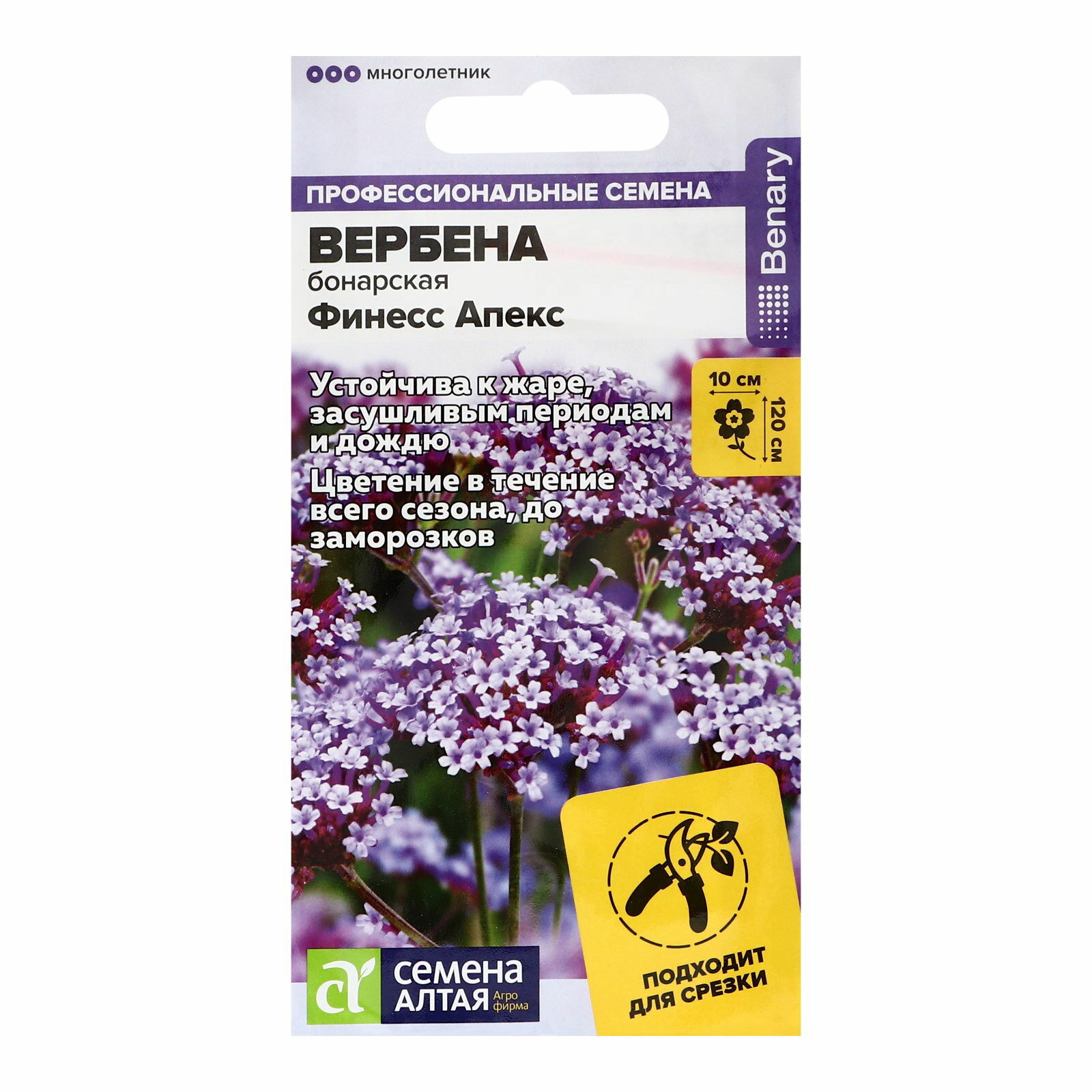 Семена цветов Вербена "Финесс Апекс", бонарская, 5 шт, вид: вербена