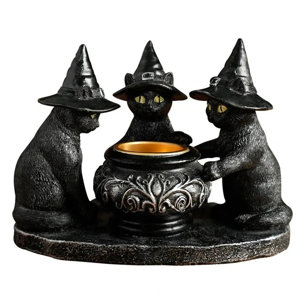 Резиновая статуэтка черная кошка подсвечник, Black