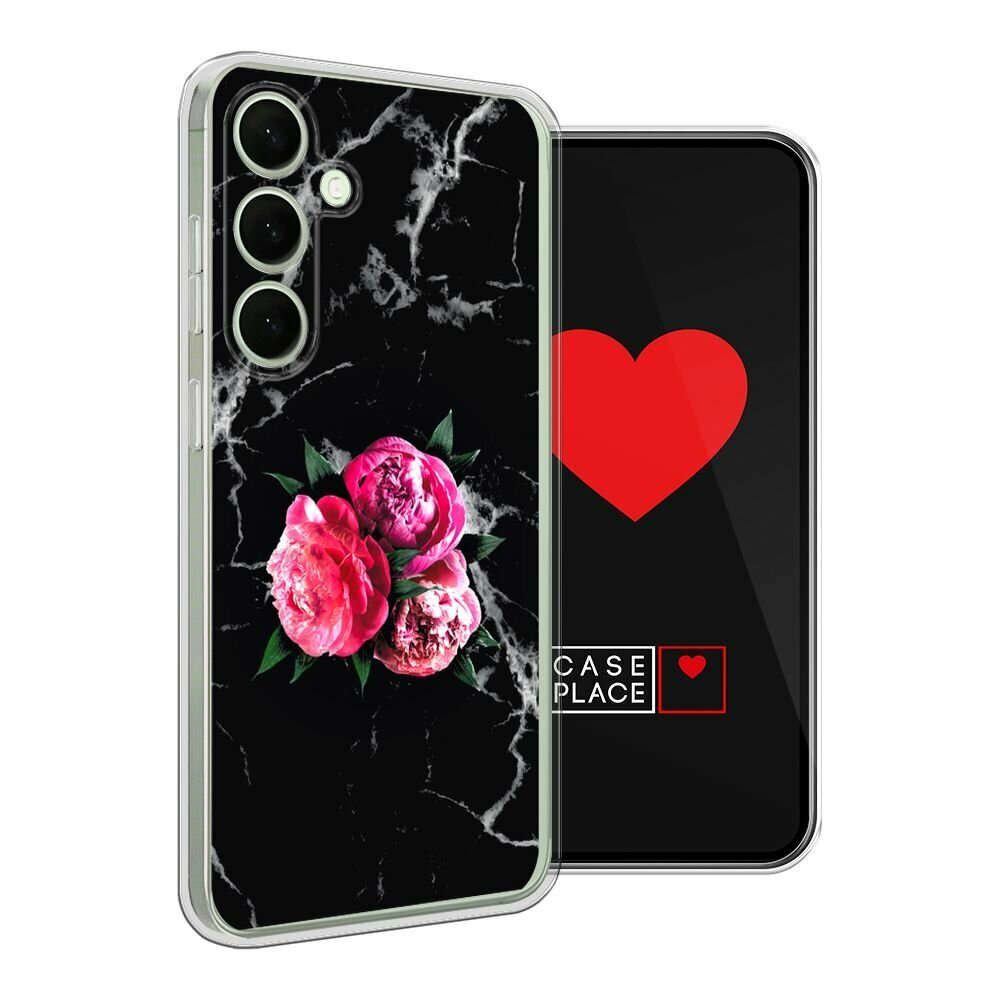 Чехол на Samsung Galaxy S25 Plus / Самсунг S25 Плюс с принтом "Букет на черном мраморе" — фото 1