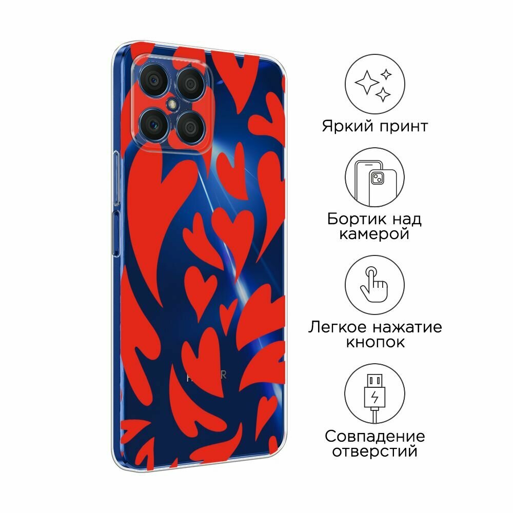 Чехол на Honor X8 / Хуавей X8 с принтом "Crazy hearts 2 - 14 февраля", прозрачный — фото 1
