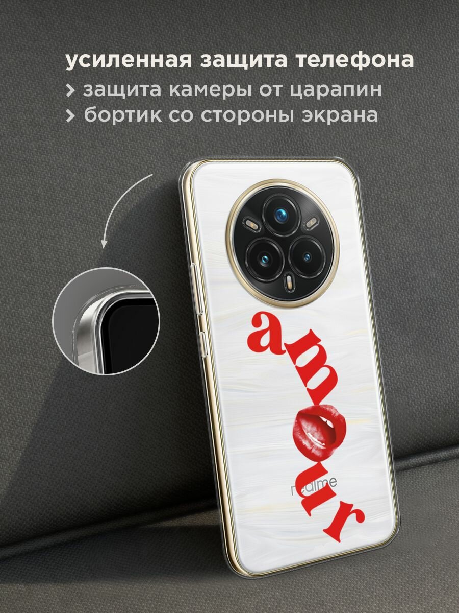 Чехол на Realme 14 Pro+ / Реалми 14 Про+ с принтом "Amour lips - 14 февраля", прозрачный — фото 1
