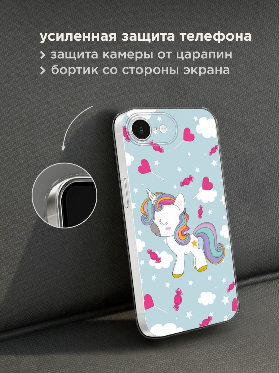 Чехол на Apple iPhone 16e/17e / Айфон 16е/17e с принтом "Сладкий единорожек" — фото 1