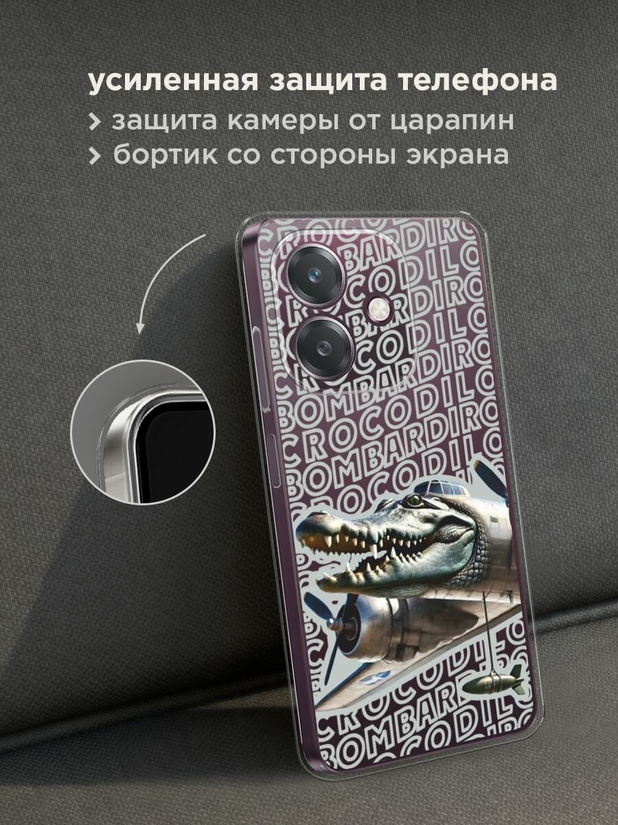 Чехол на Oppo A3/A3x / Оппо А3/A3x с принтом "Бомбардиро крокодило 2", прозрачный — фото 1
