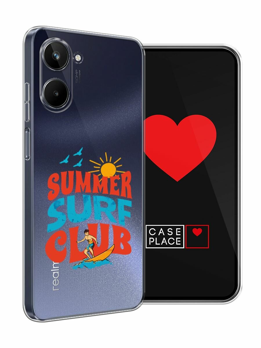 Чехол на Realme 10 4G / Реалми 10 4G с принтом "Summer surf club", прозрачный — фото 1