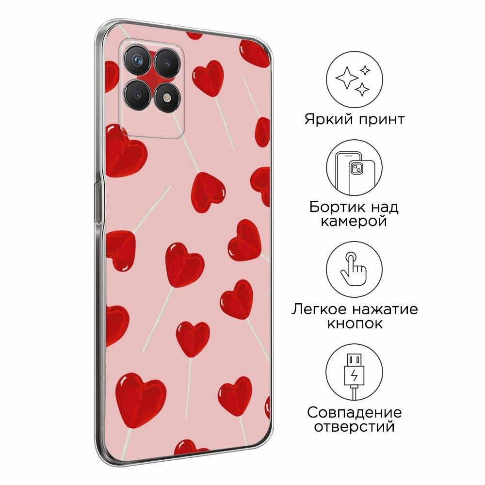 Чехол на Realme 8i / Реалми 8i с принтом "Сердечки-леденцы 1 - 14 февраля" — фото 1