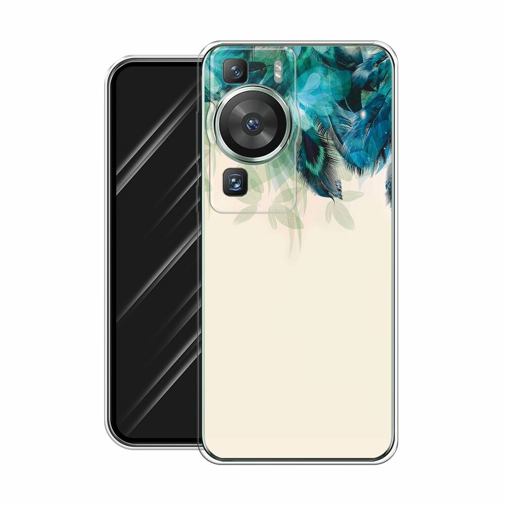 Чехол на Huawei P60/P60 Pro / Хуавей P60/P60 Про с принтом Перья голубого цвета — фото 1