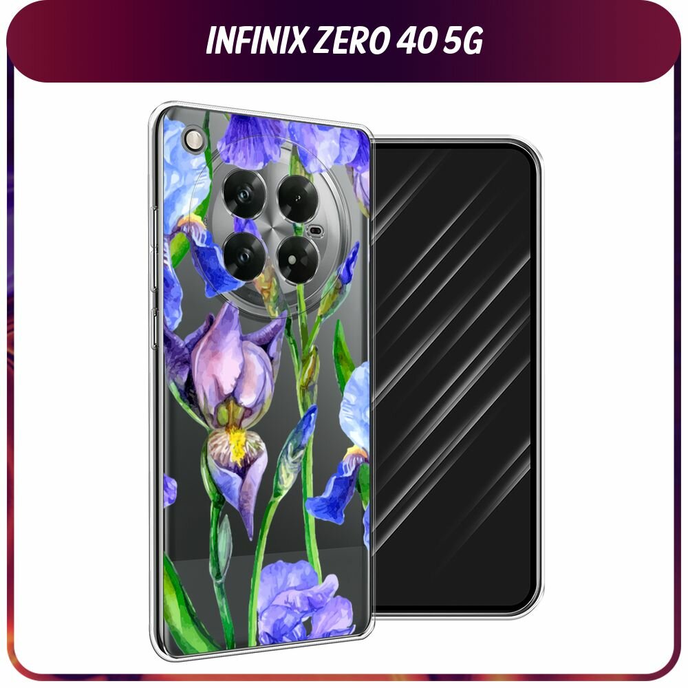 Чехол на Infinix Zero 40 5G / Инфиникс Зеро 40 5G с принтом "Синие ирисы", прозрачный